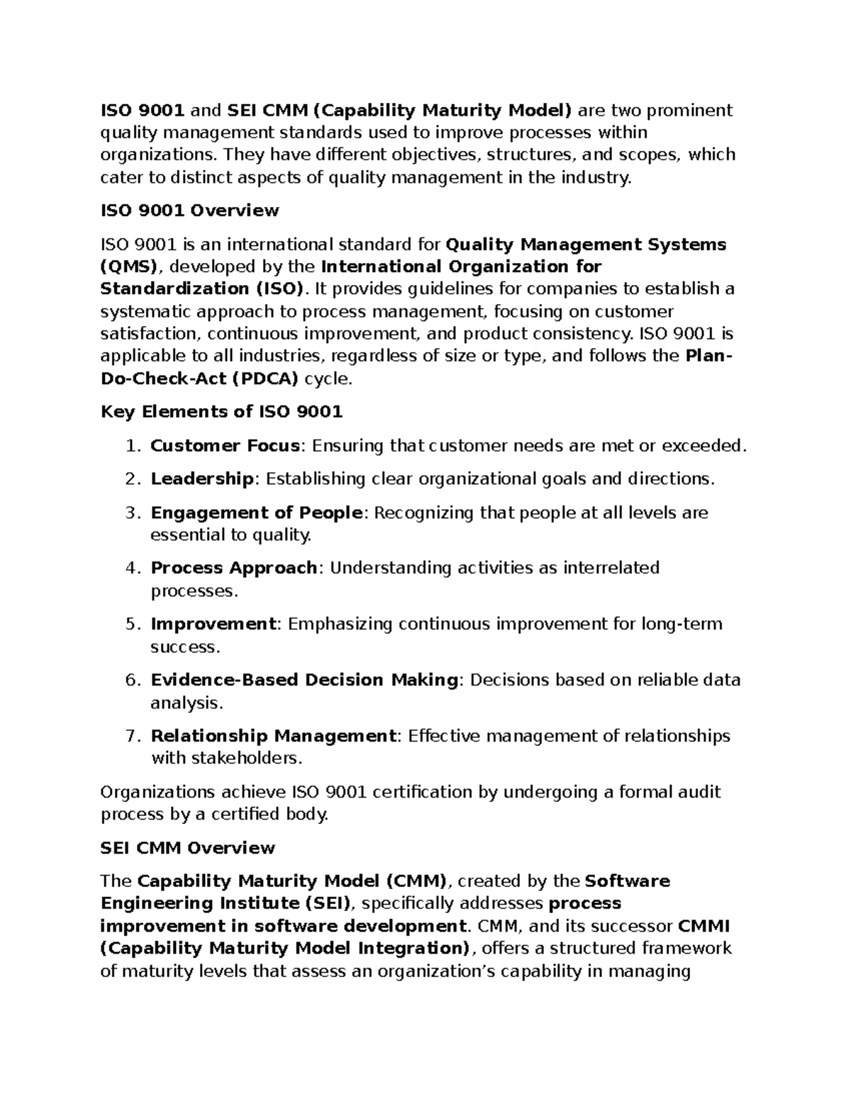 CMMI vs ISO 9001 - Capability Maturity Model vs International ...