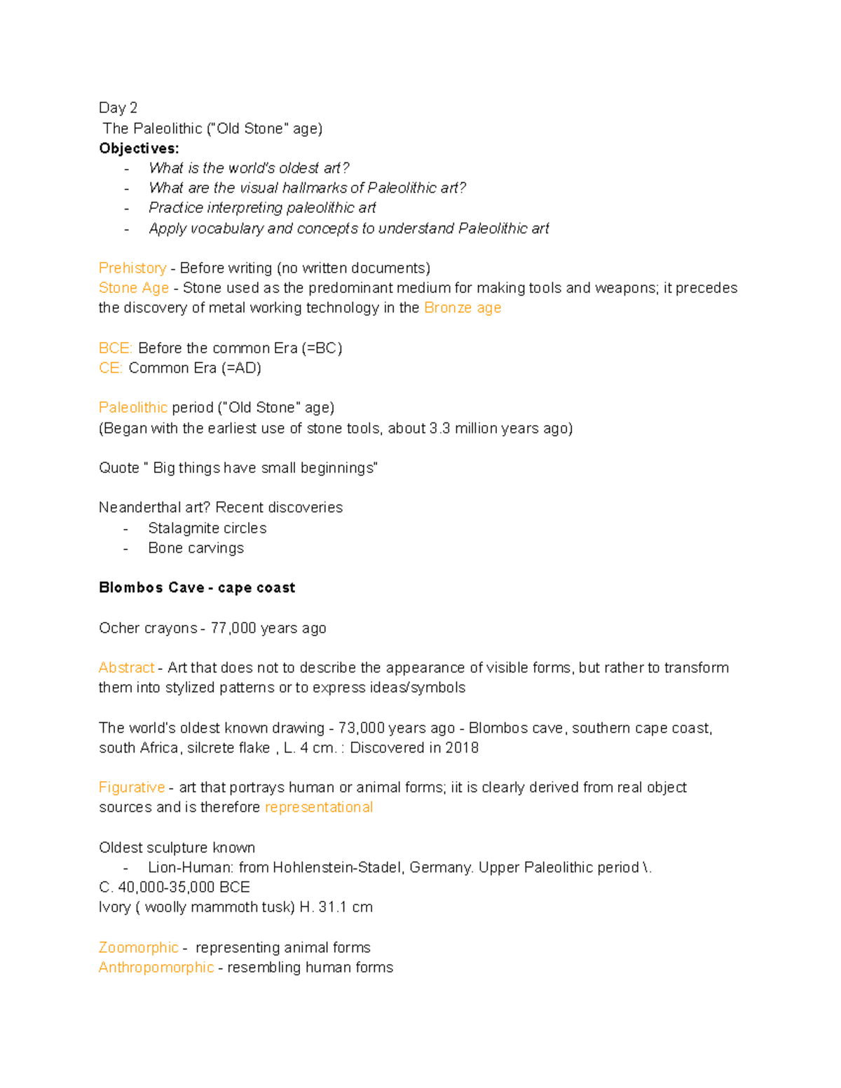 ART 175 Lecture Notes: Exploring Paleolithic Art and Its Significance ...