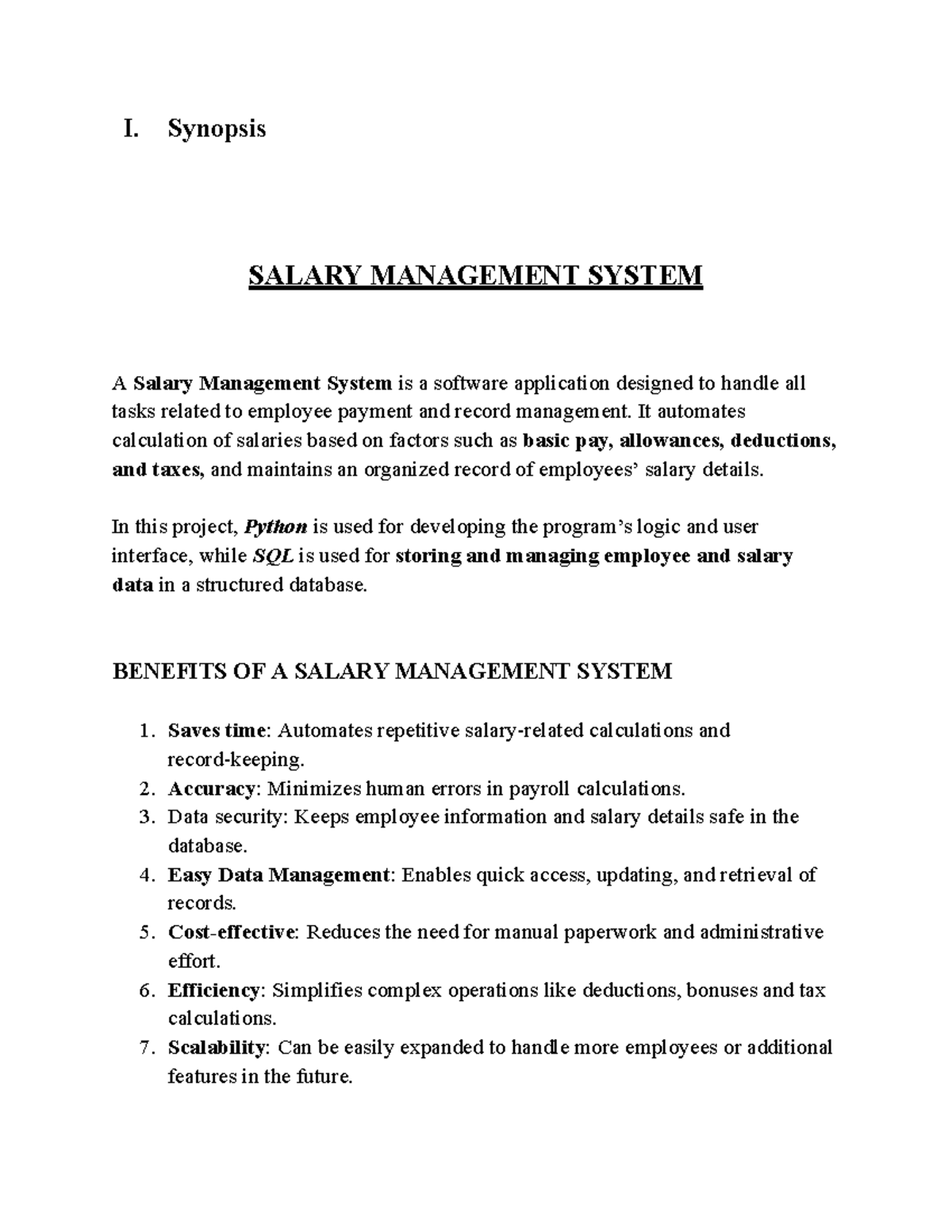 Salary Management System Project Overview (CS101) - Studocu