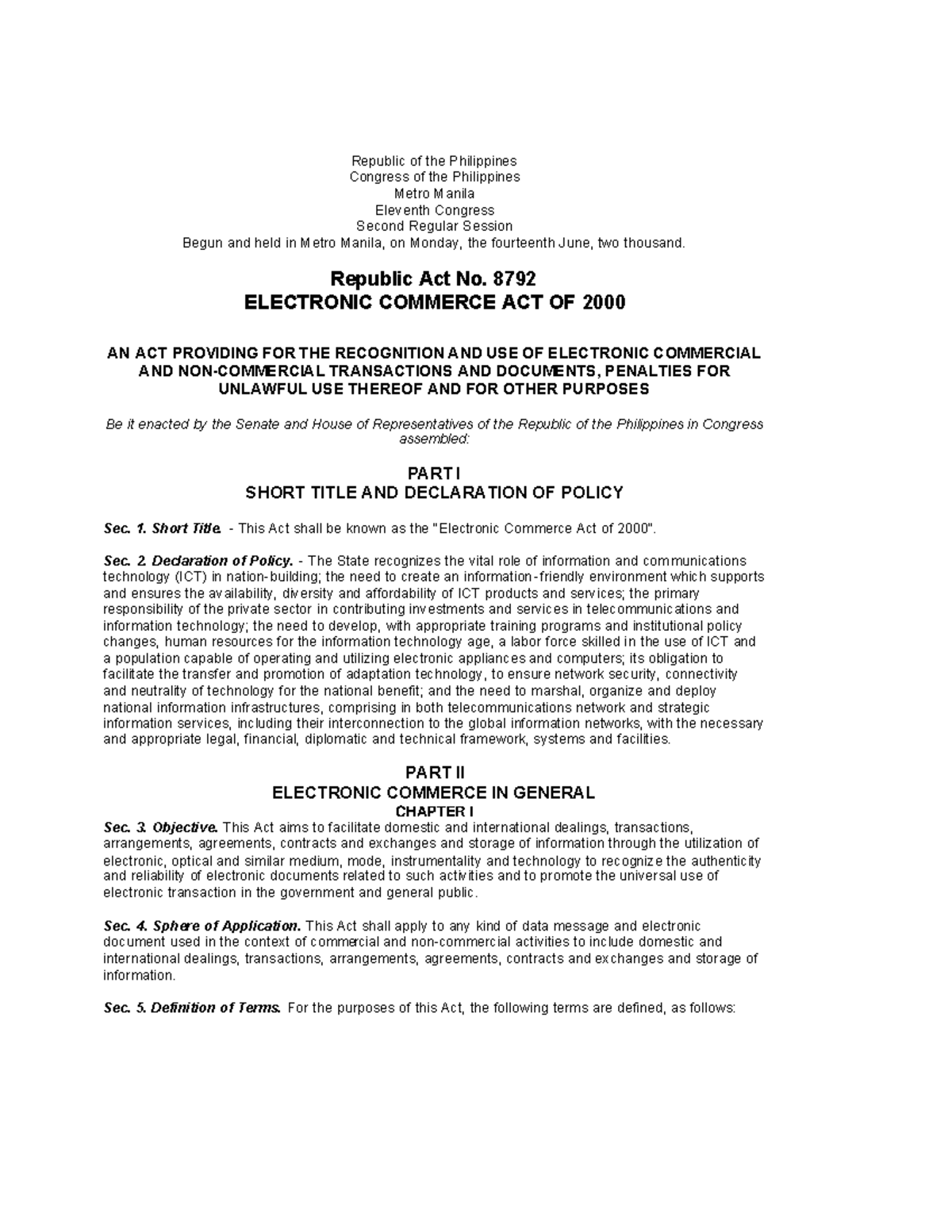 RA 8792: Overview of the Electronic Commerce Act in the Philippines ...