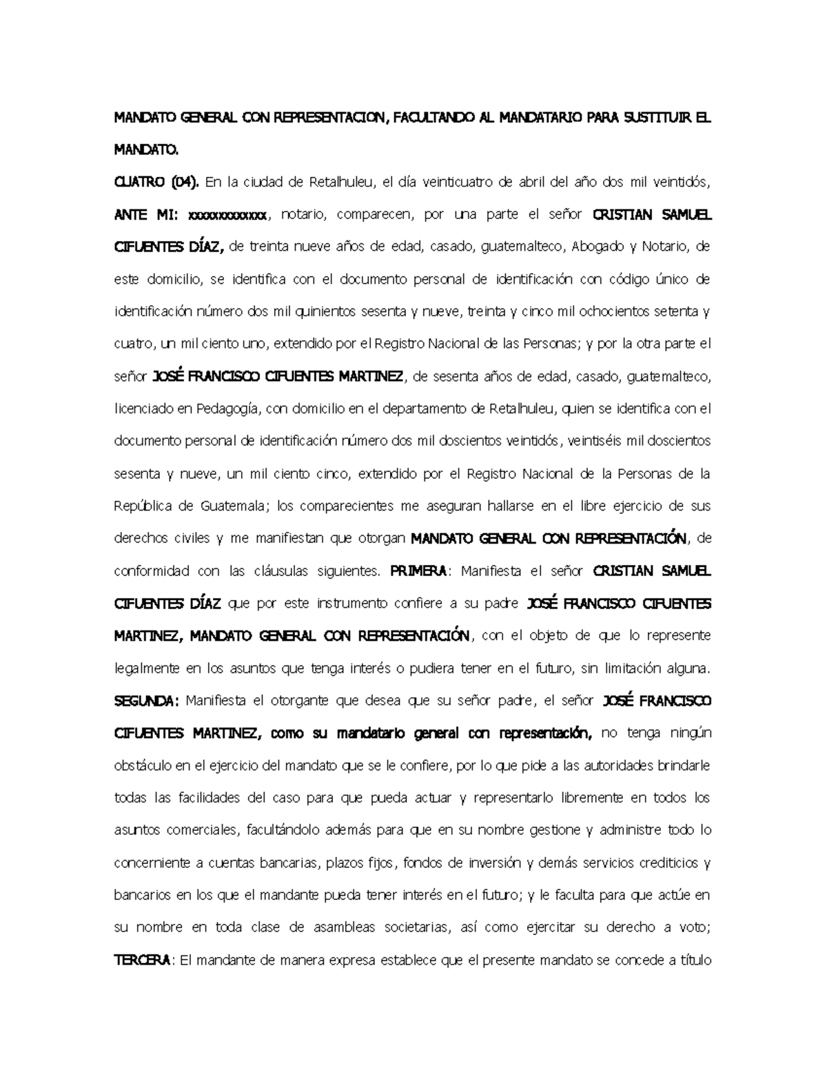Mandato General con Representación - Cristian y José Cifuentes - Studocu