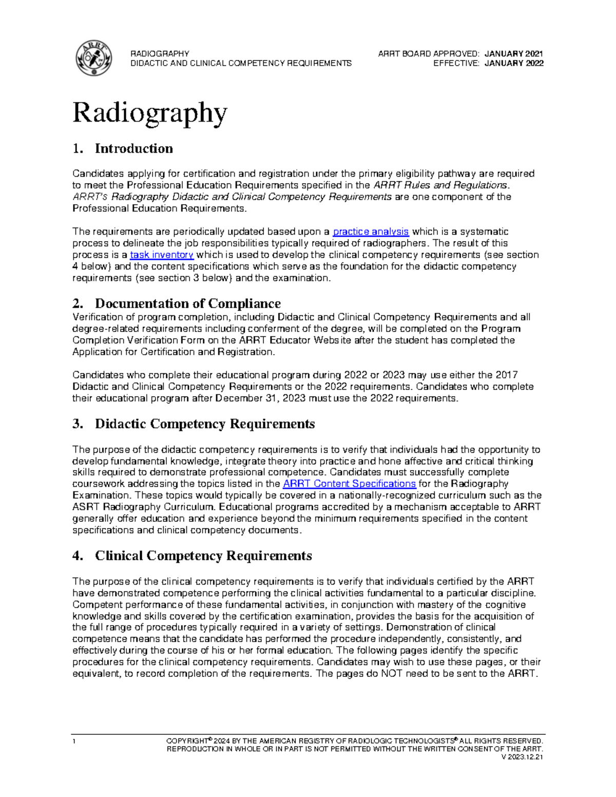 RAD 2022 Clinical Competency Requirements for Radiography - Studocu