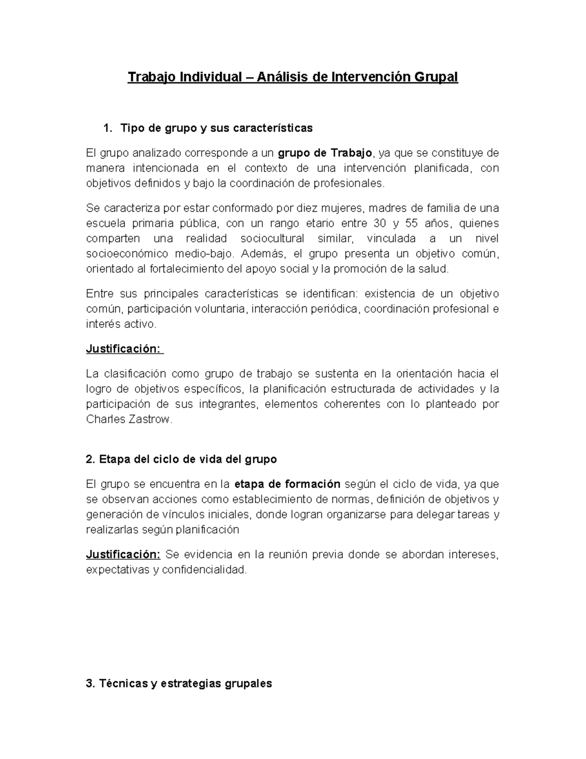Trabajo Individual: Análisis de Intervención Grupal 1 - Studocu