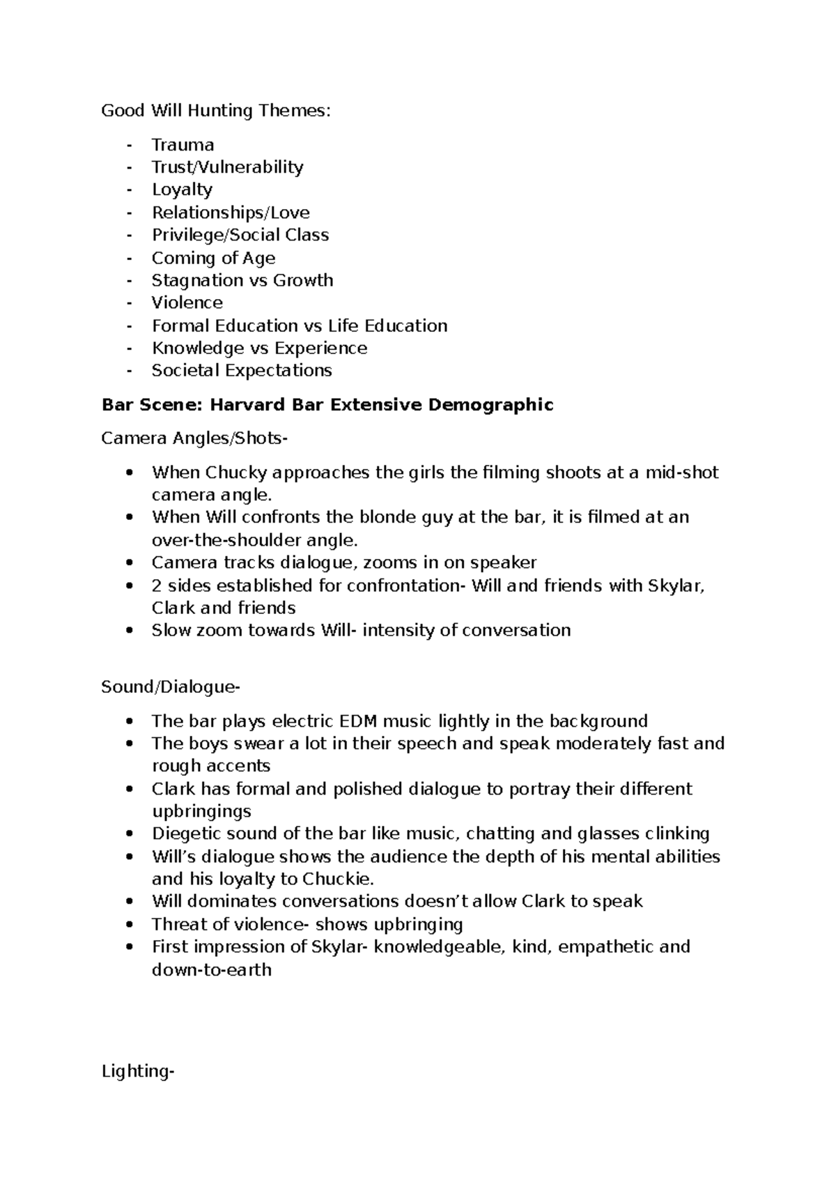Good Will Hunting (ENG 101) Film Techniques & Themes Analysis Notes ...