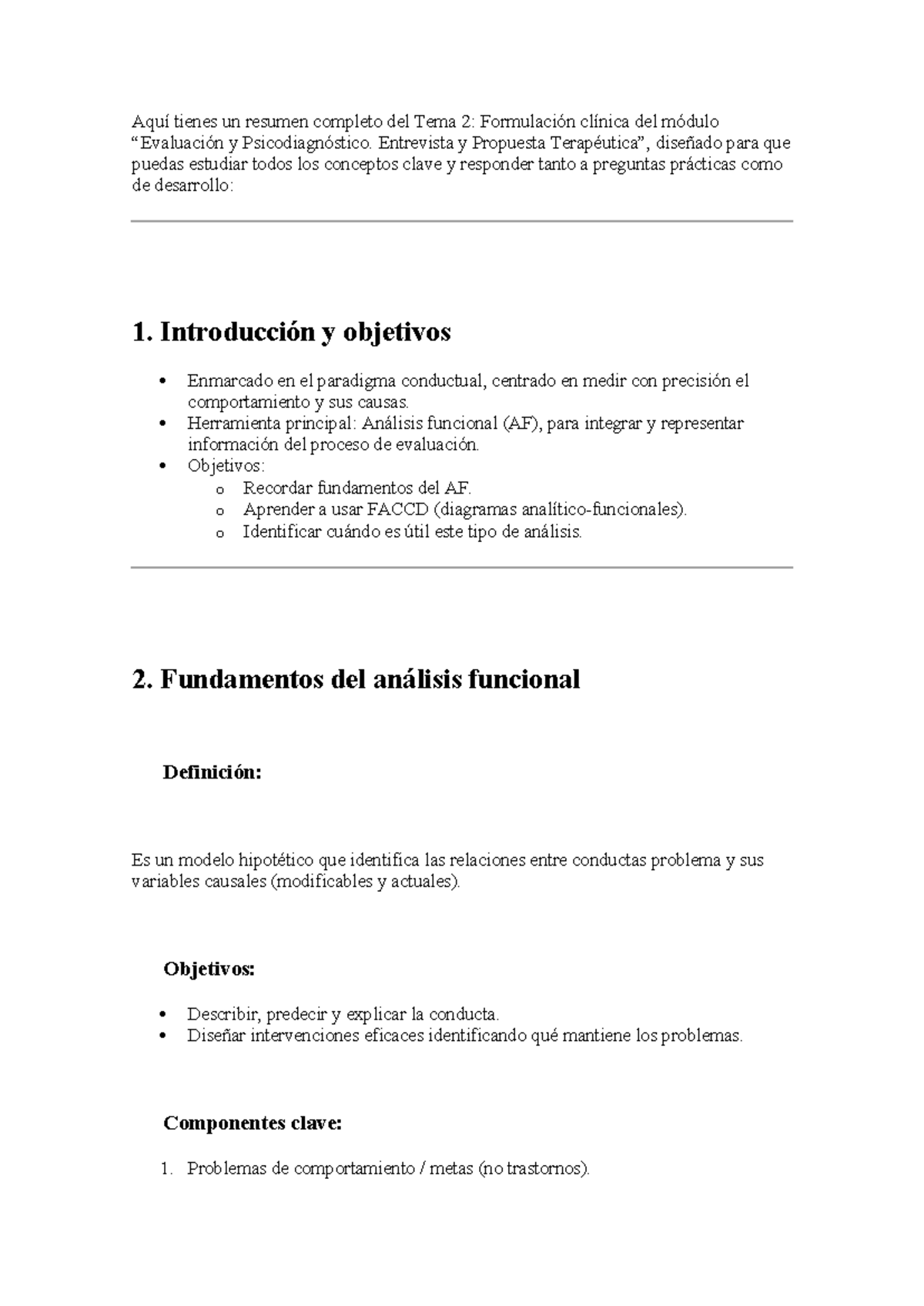 Resumen Tema 2: Formulación Clínica y Psicodiagnóstico - Studocu