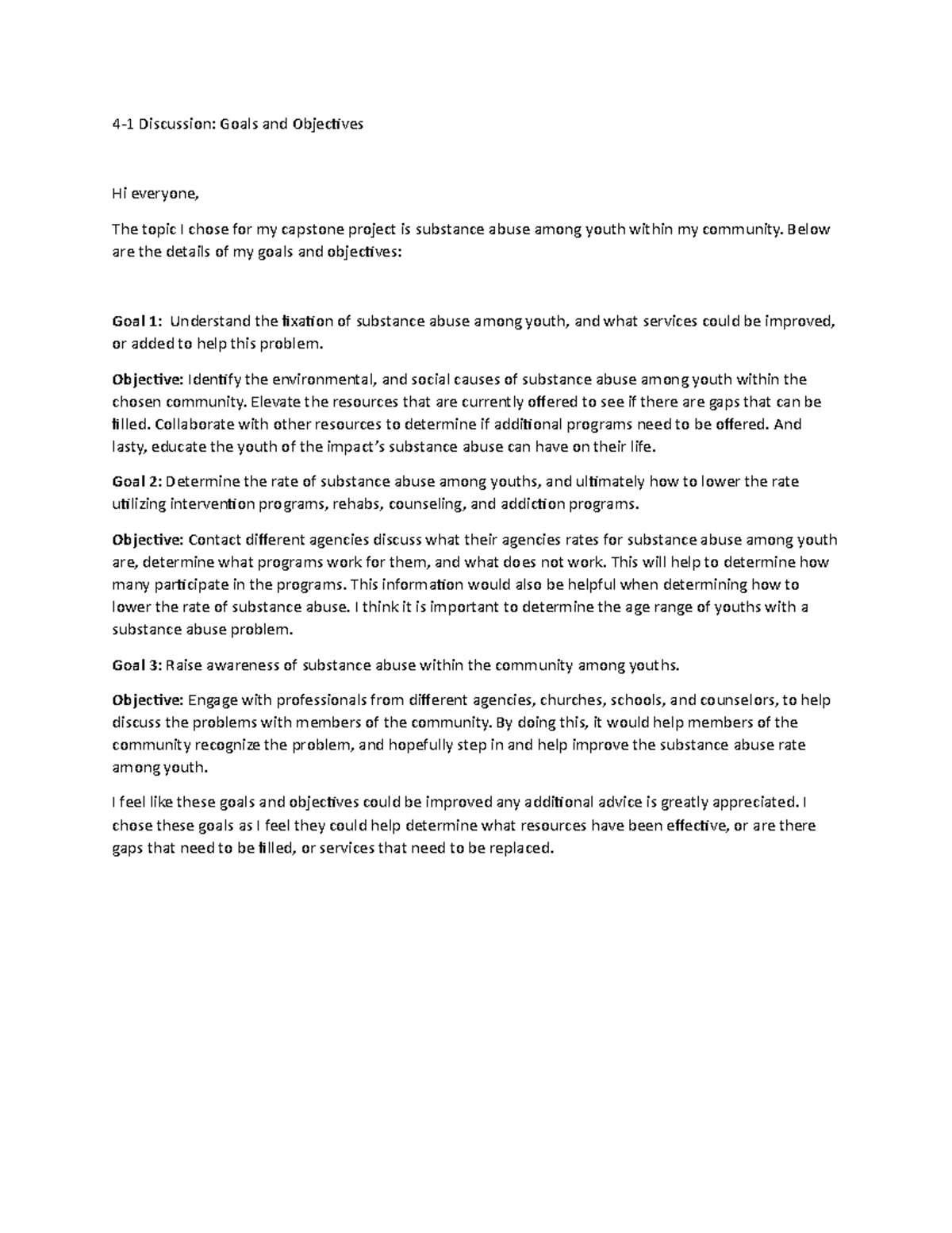 4-1 Discussion: Goals & Objectives for Youth Substance Abuse Project ...