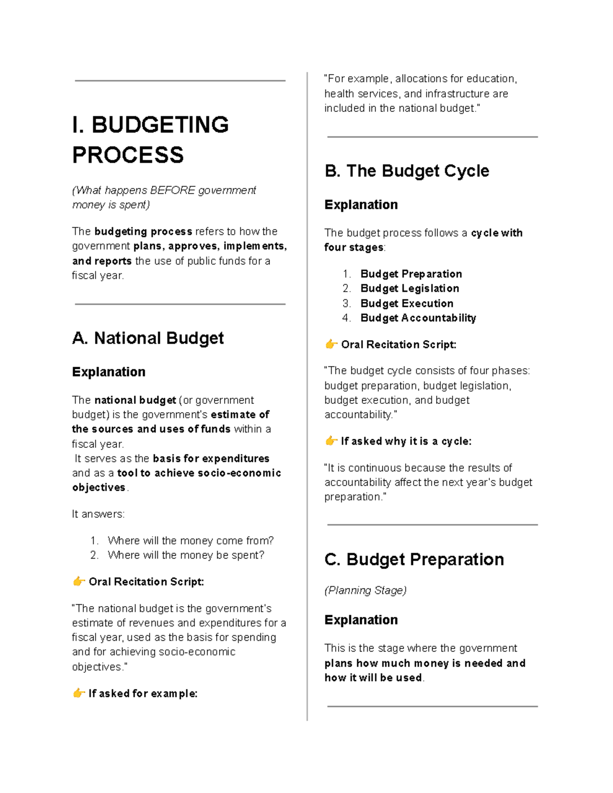 I. BUDGETING PROCESS: Understanding the Government's Fiscal Cycle - Studocu