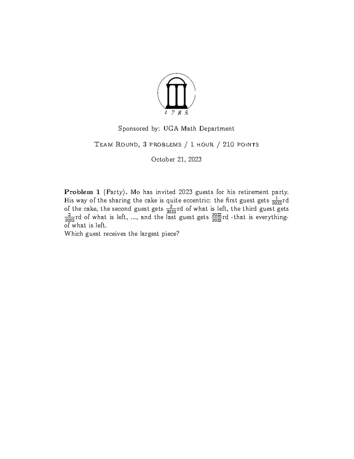 UGA Math Team Round Problems - 2023 Event Overview - Studocu