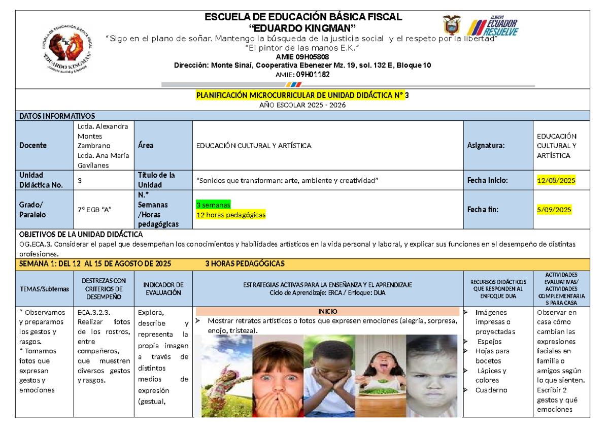 Unidad Didáctica Nº 3: Educación Cultural y Artística ECA 7MO - Studocu