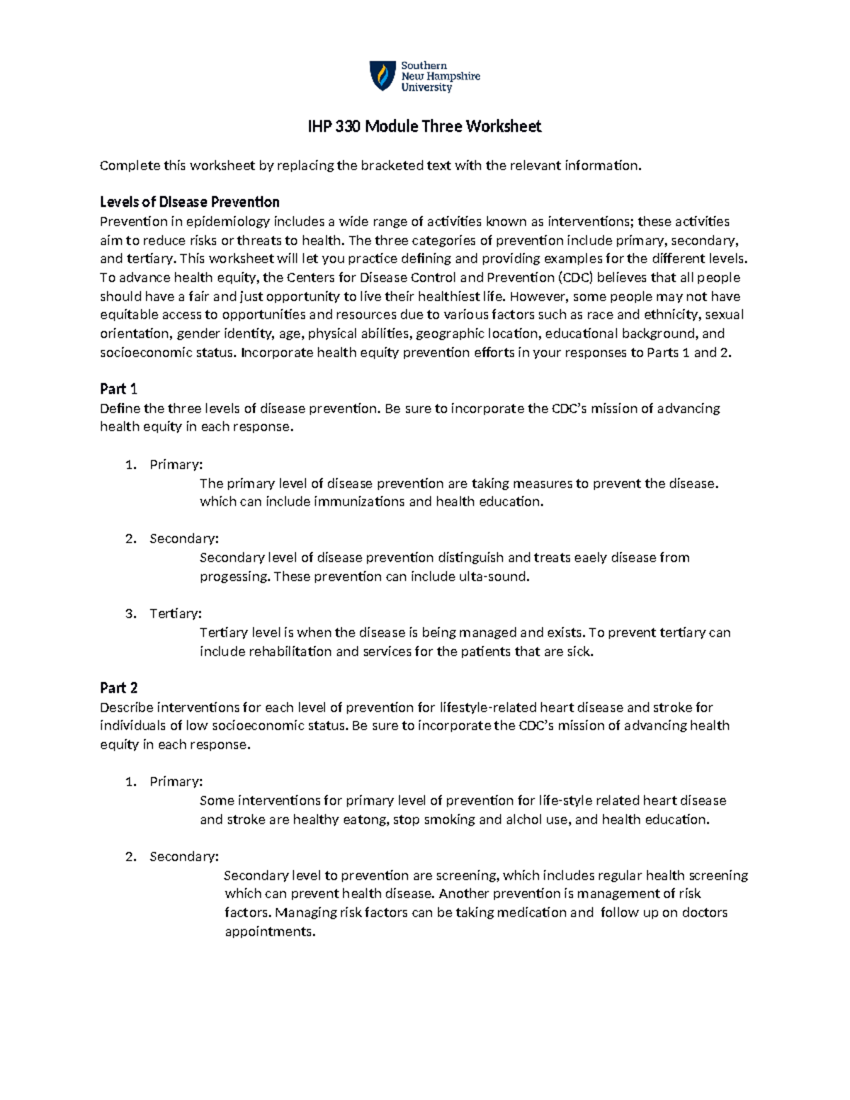 IHP 330 Module 3 worksheet - IHP 330 Module Three Worksheet Complete ...