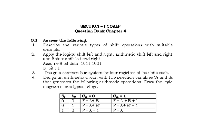 Coalp Question bank Chapter 4 - SECTION – I COALP Question Bank Chapter ...