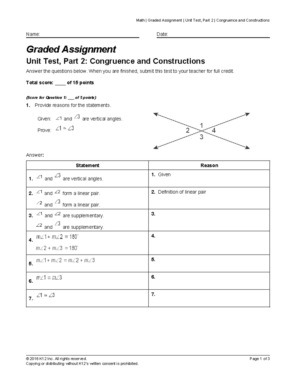 8084944 - Math Unit Test, Part 2: Congruence & Constructions - Studocu