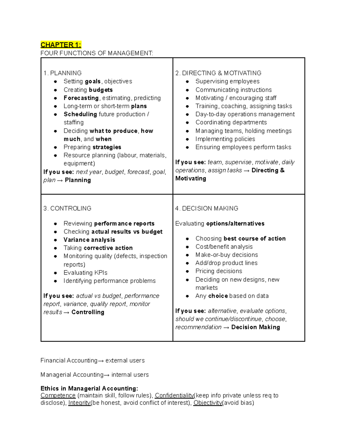 3370 Midterm Notes: Functions of Management & Costing Systems - Studocu