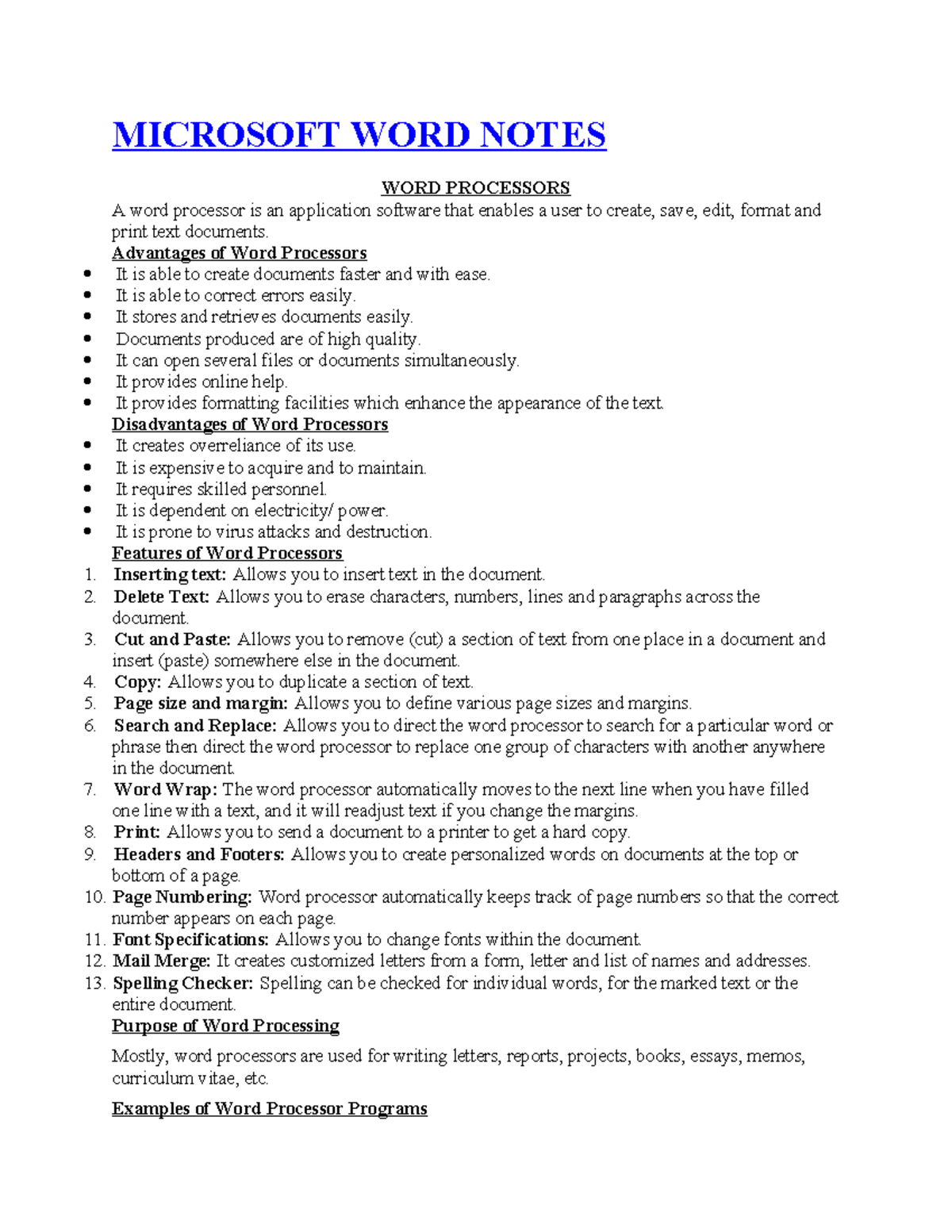 MICROSOFT WORD (MS WORD) NOTES: Features, Functions & Usage Guide - Studocu