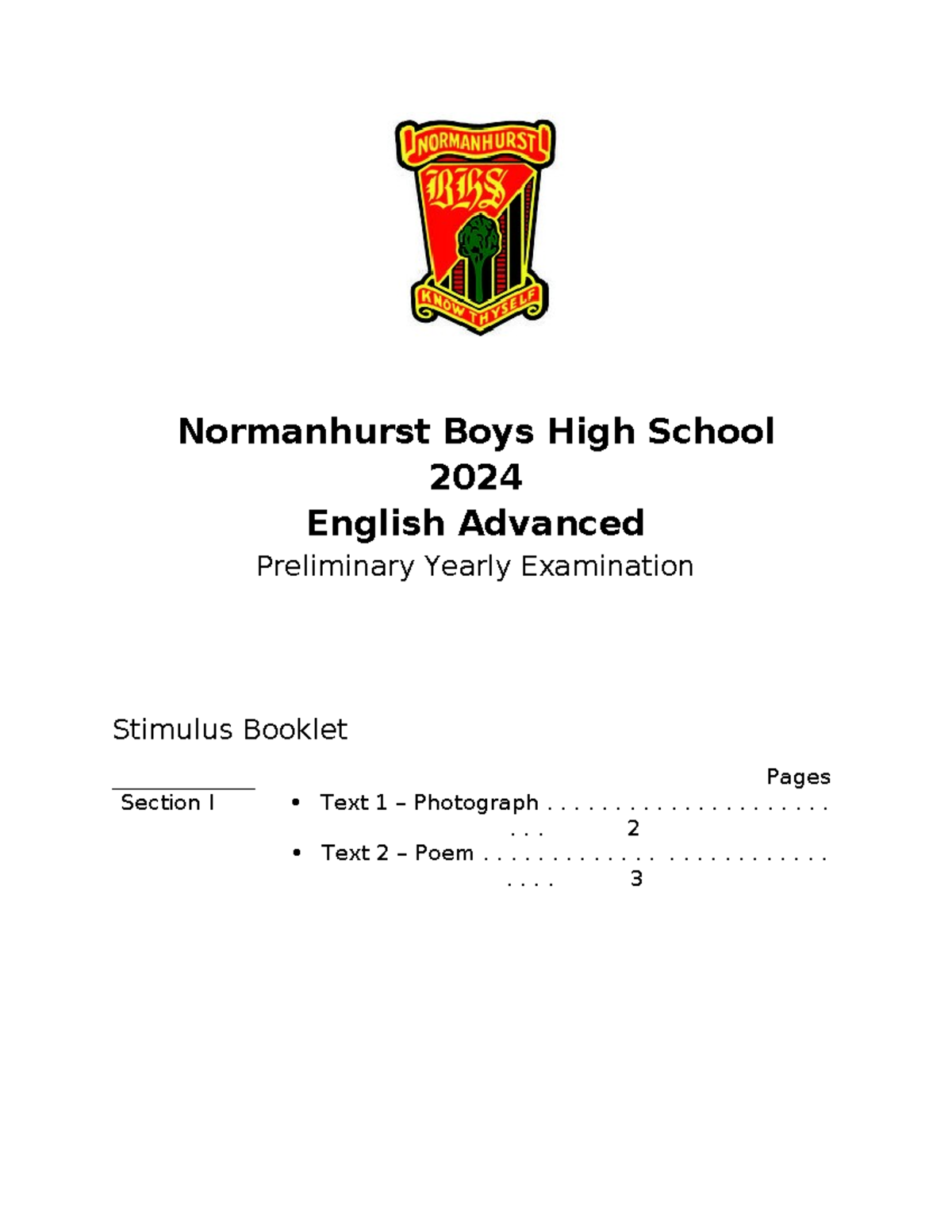 Normanhurst Boys High School 2024 English Adv. Preliminary Exam ...