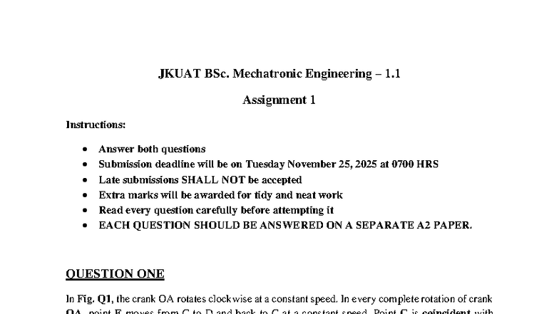 JKUAT BSc. Mechatronic Eng. 1.1 Assignment 1 Summary - Studocu