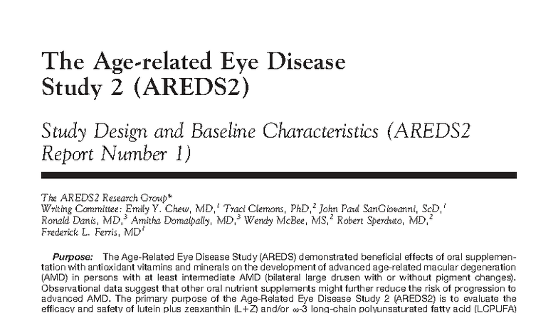 AREDS2 Study Design & Baseline Characteristics Overview (2012) - Studocu