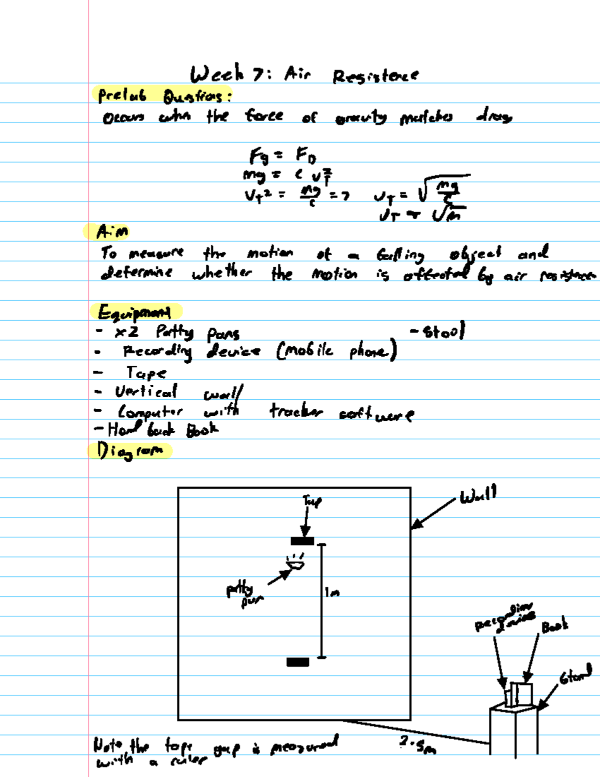 Week 7 Prelab: Analyzing Air Resistance on Falling Objects - Studocu