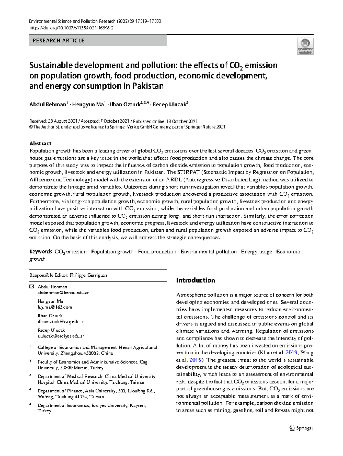 Sustainable Development & Pollution: Emission Effects in Pakistan (2022 ...