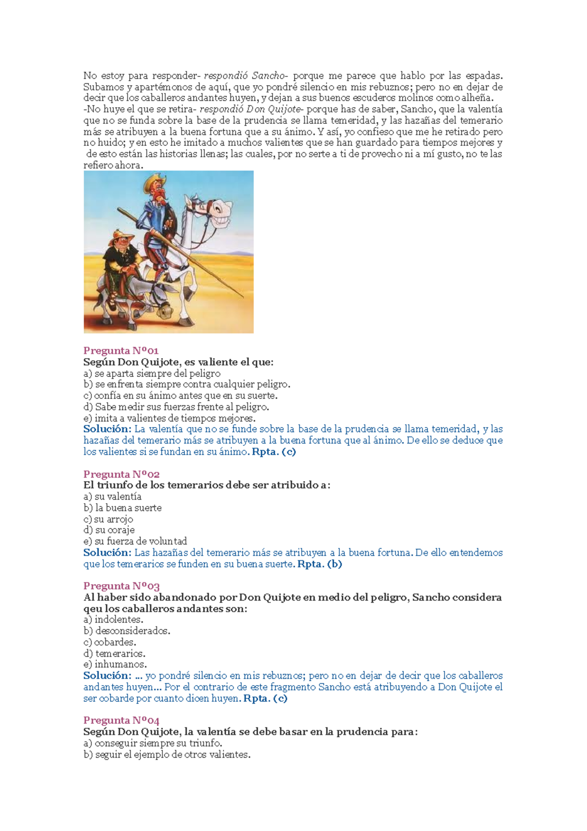 Comprensión de Don Quijote: Análisis y Respuestas de Preguntas - Studocu