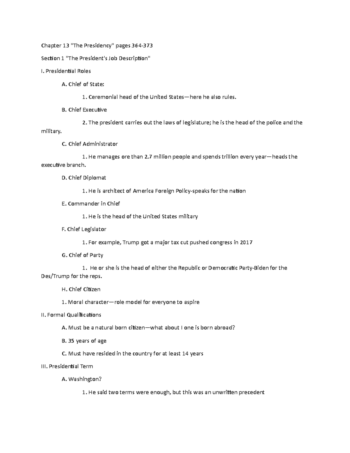Civics Chapter 13 sections 1 and 2 - Chapter 13 "The Presidency" pages ...