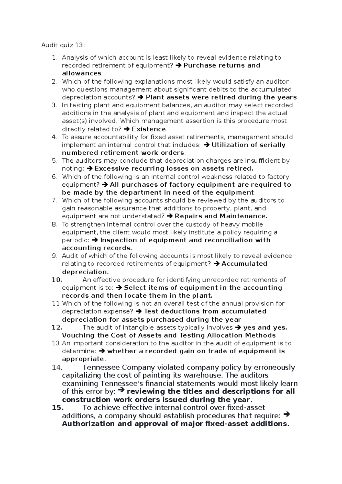 Audit Quiz 1: Key Concepts in Equipment and Inventory Control - Studocu