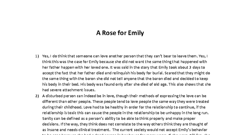 English 101: A Psychological Analysis of "A Rose for Emily" - Studocu