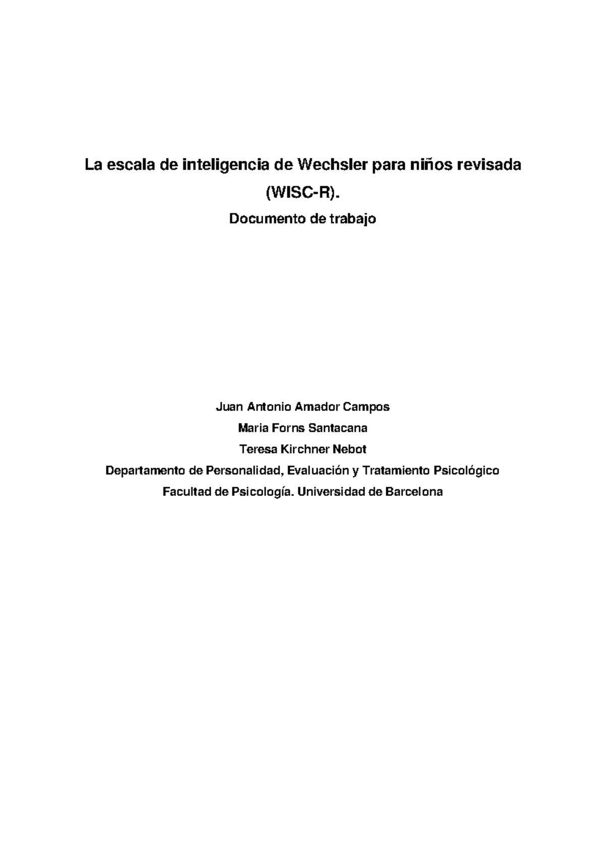 WISC-R: Análisis de la Escala de Inteligencia para Niños - Studocu