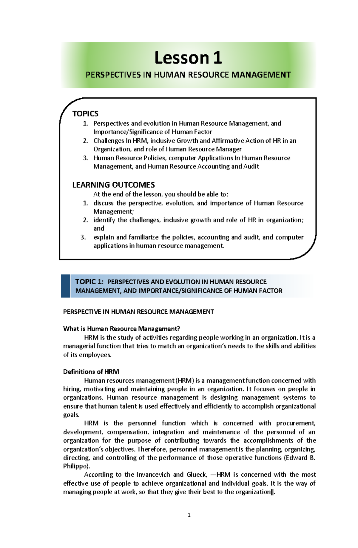 Lesson 1: Perspectives in HRM - HRM 1st Sem AY 2024-2025 - Studocu
