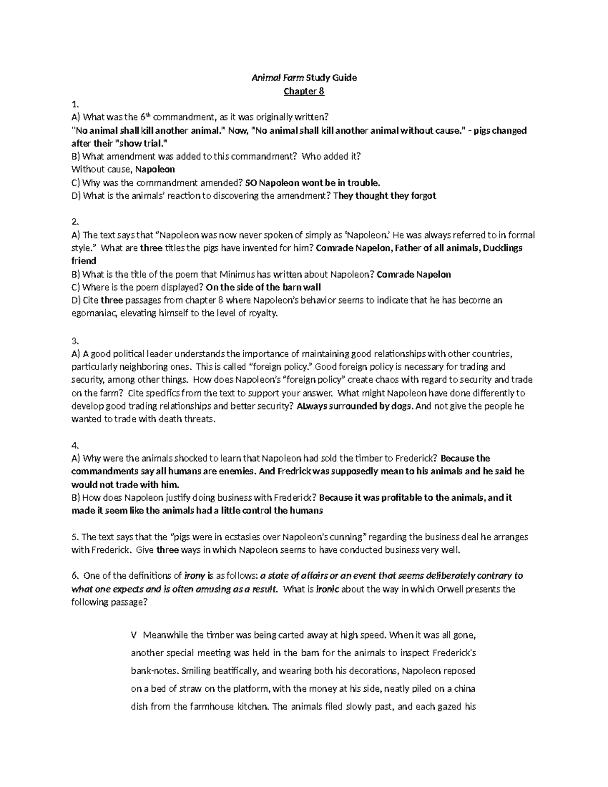 Animal Farm Chapter 8 Study Guide - Animal Farm Study Guide Chapter 8 1 ...