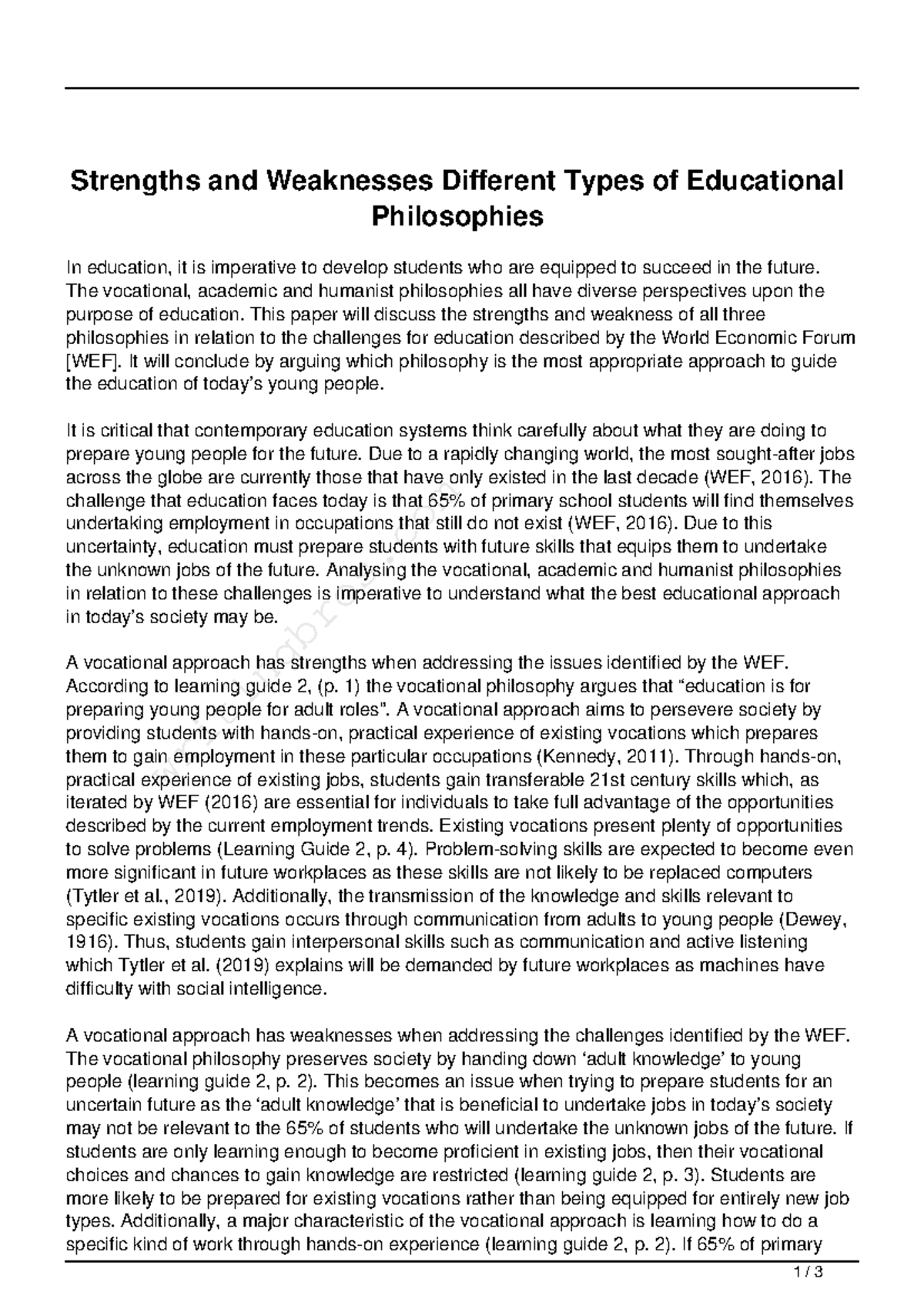 Strengths and Weaknesses of Educational Philosophies: A Comparative ...