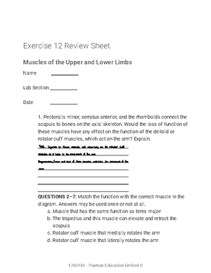 Lab. 7 - completed lab assignment - Exercise 7 Review Sheet Introduction to the Skeletal System ...