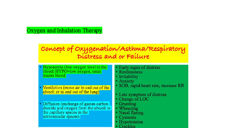WCU Week #2 Lecture: Oxygen and Inhalation Therapy Overview - Studocu