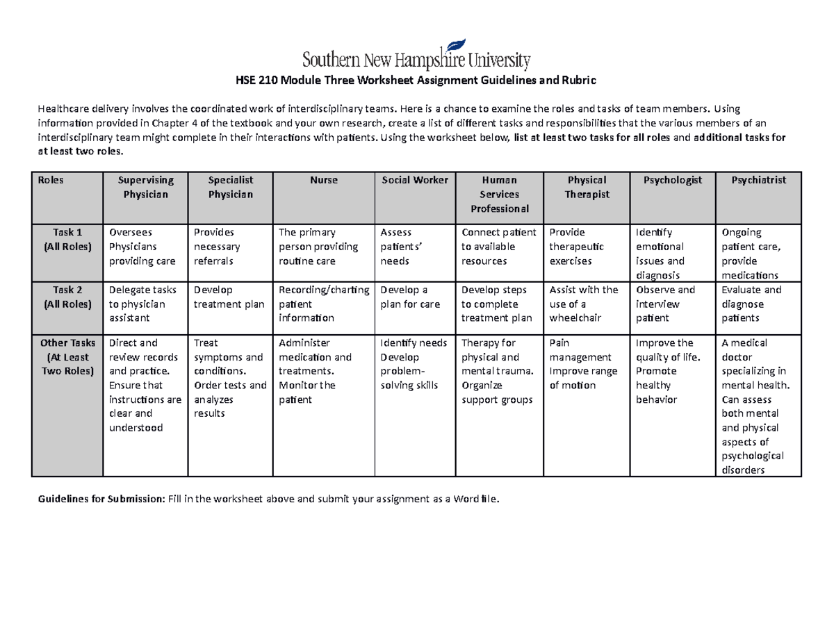 HSE 210 Module Three Worksheet Assignment Guidelines done - Here is a ...