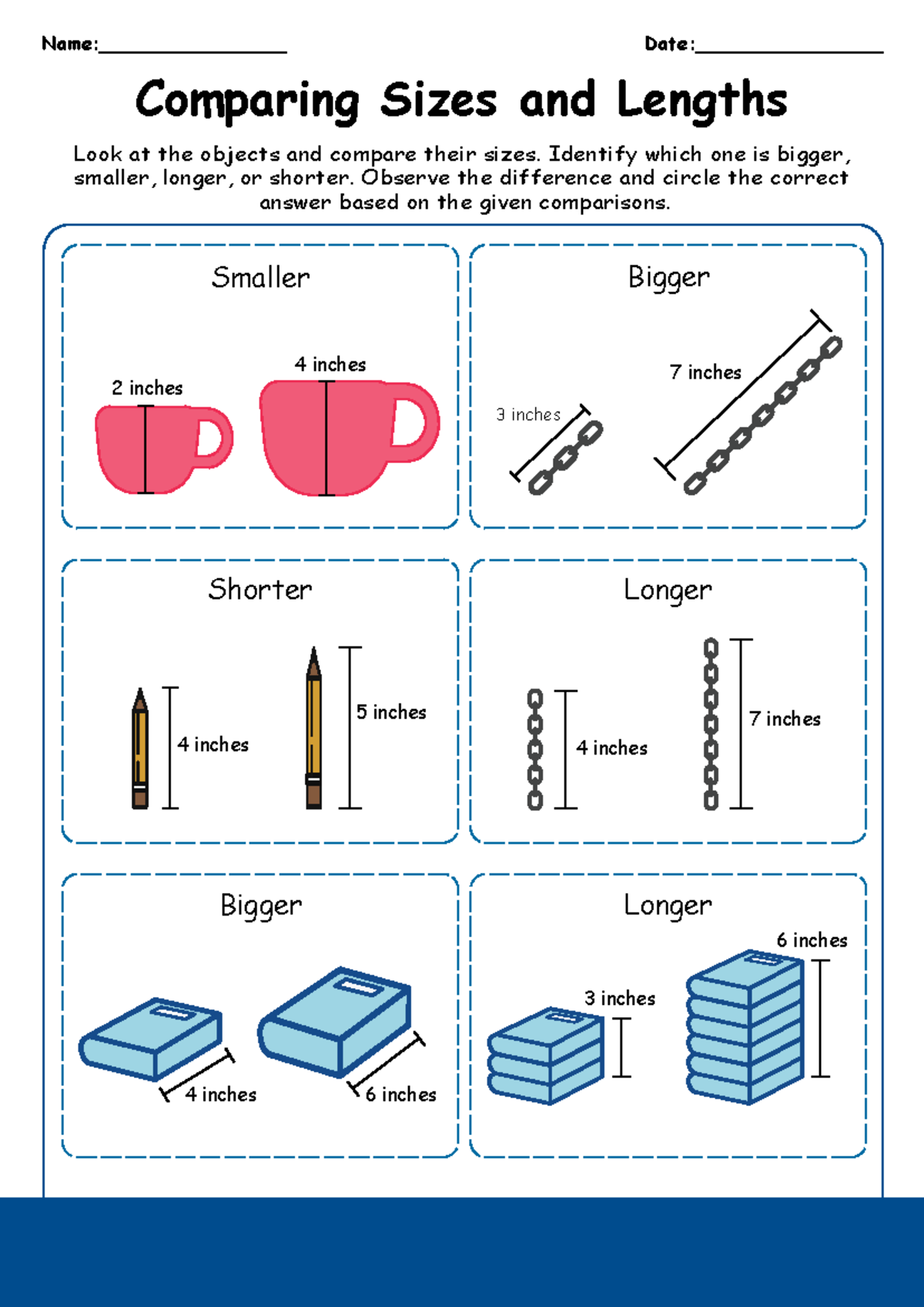 Comparing Sizes and Lengths - 2nd Grade Worksheet - Look at the objects ...