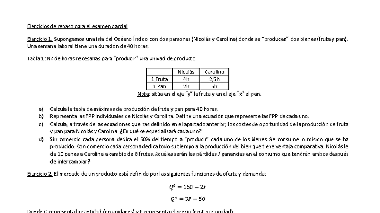 Ejercicios de repaso para el examen parcial ECO101 - Studocu