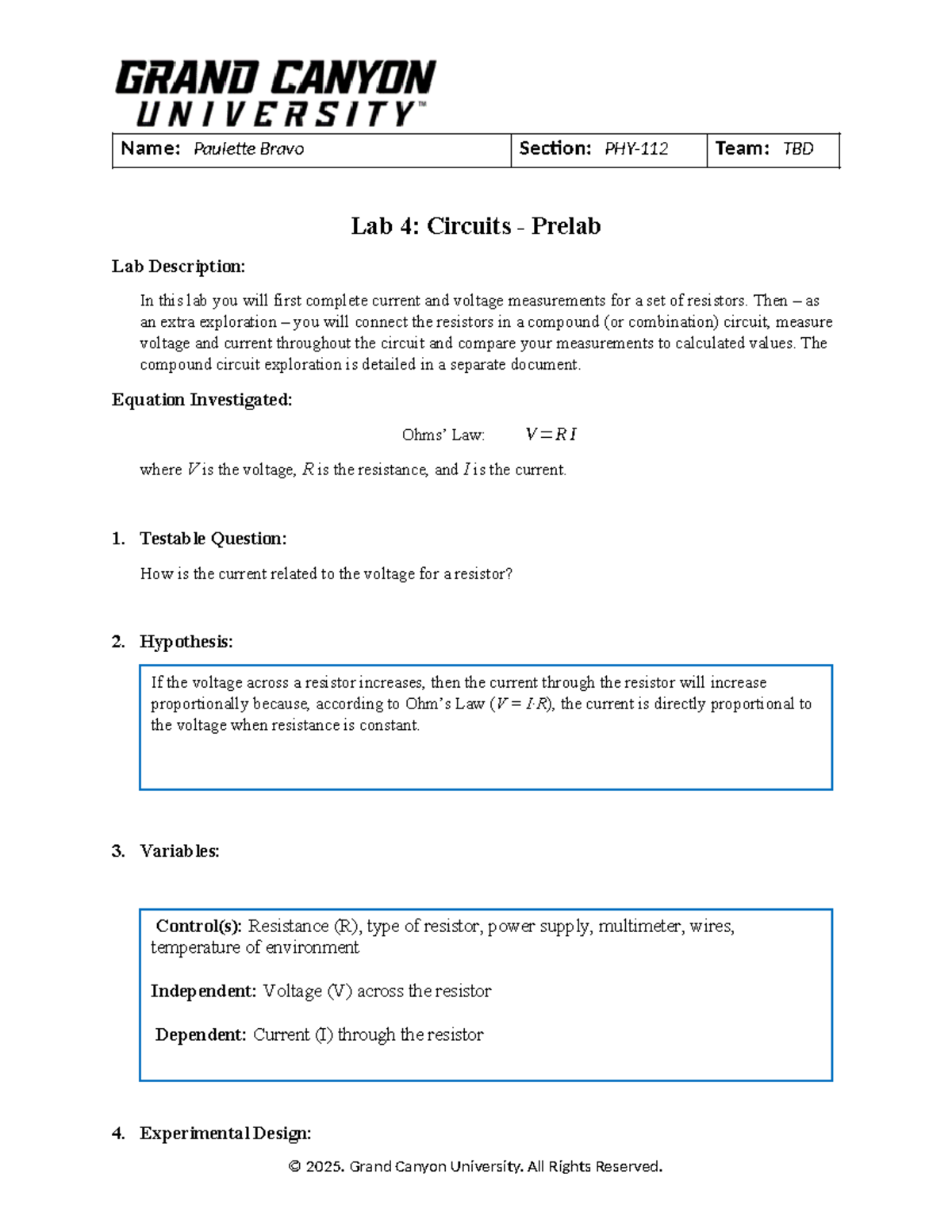 PHY112L Lab 4 Prelab: Exploring Circuits and Measurements - Studocu