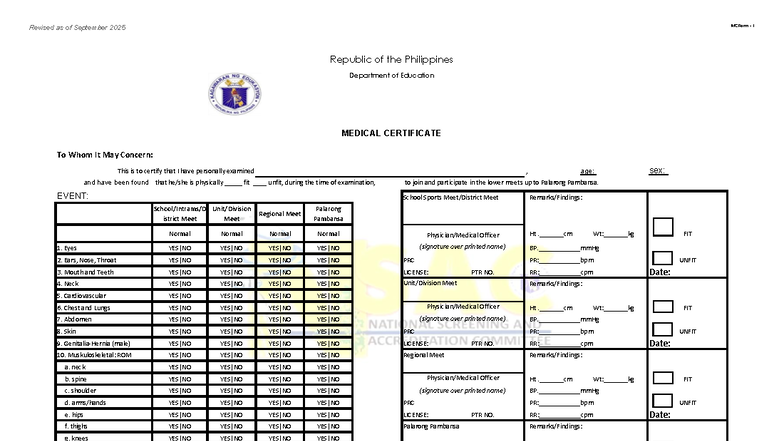 2025 MEDICAL CERTIFICATE for School Sports Participation - Studocu