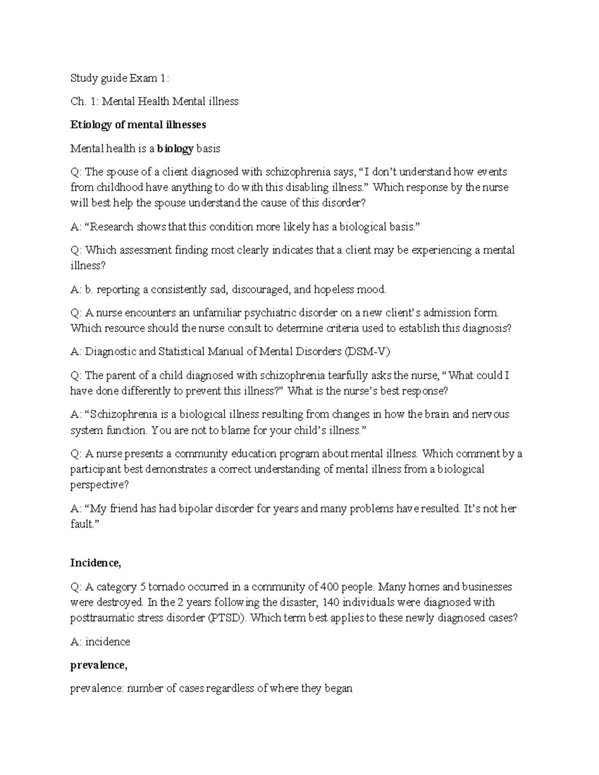 Mental Health Exam 1 - Comprehensive Study Guide & Practice Questions ...