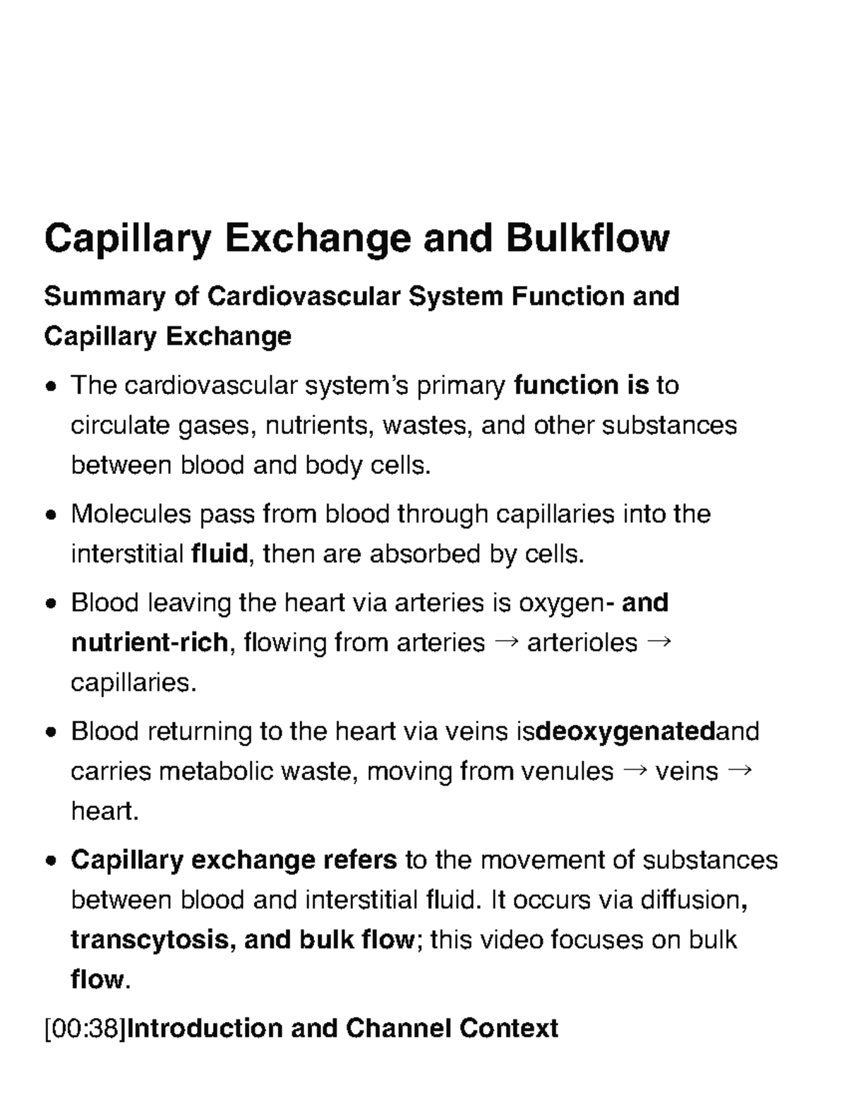 Capillary Exchange and Bulk Flow in the Cardiovascular System - Studocu