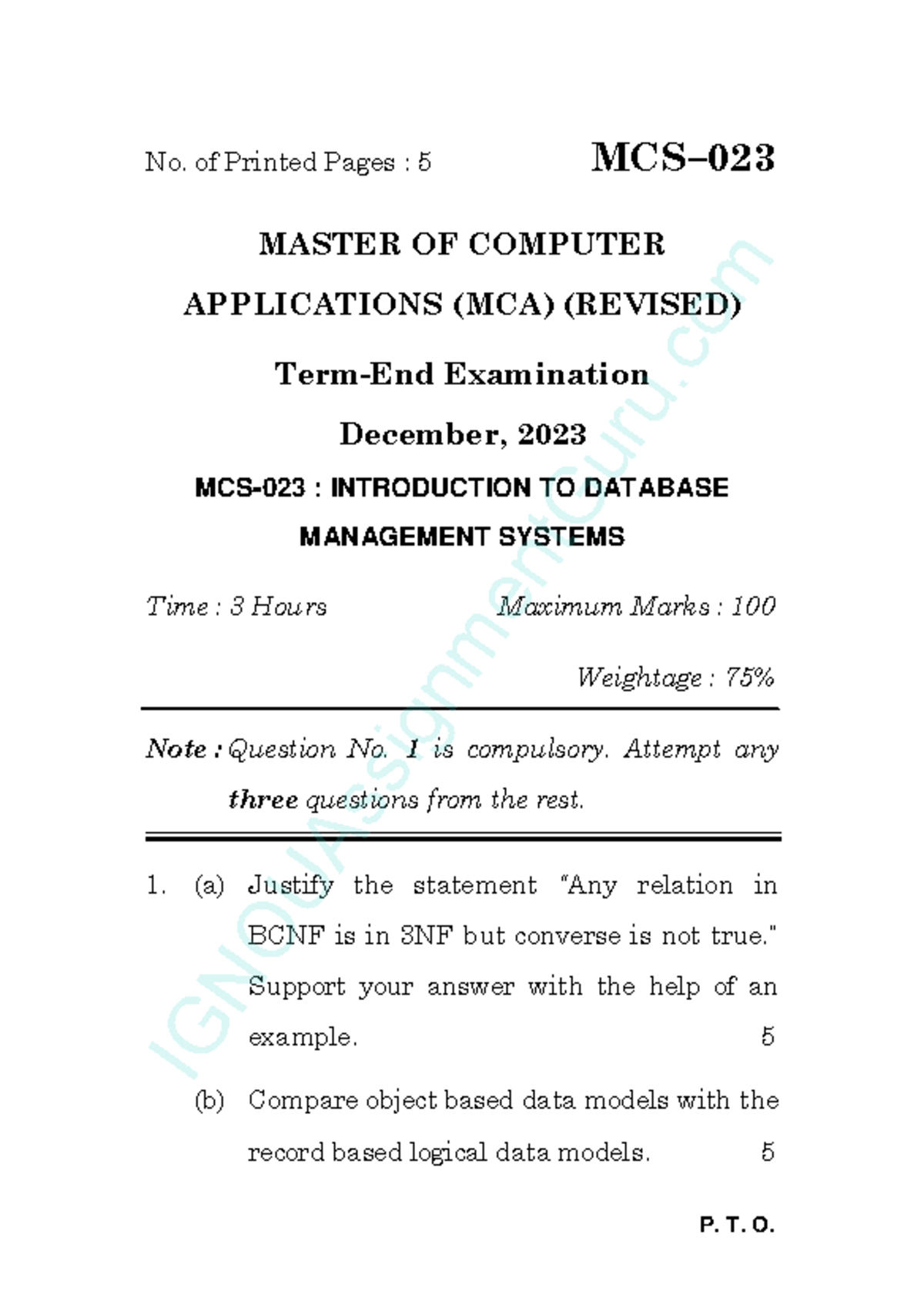 28. Dec 2023 MCS-023 Ignouassignment Guru - P. T. O. No. of Printed Pages : 5 MCS– 023 MASTER OF ...