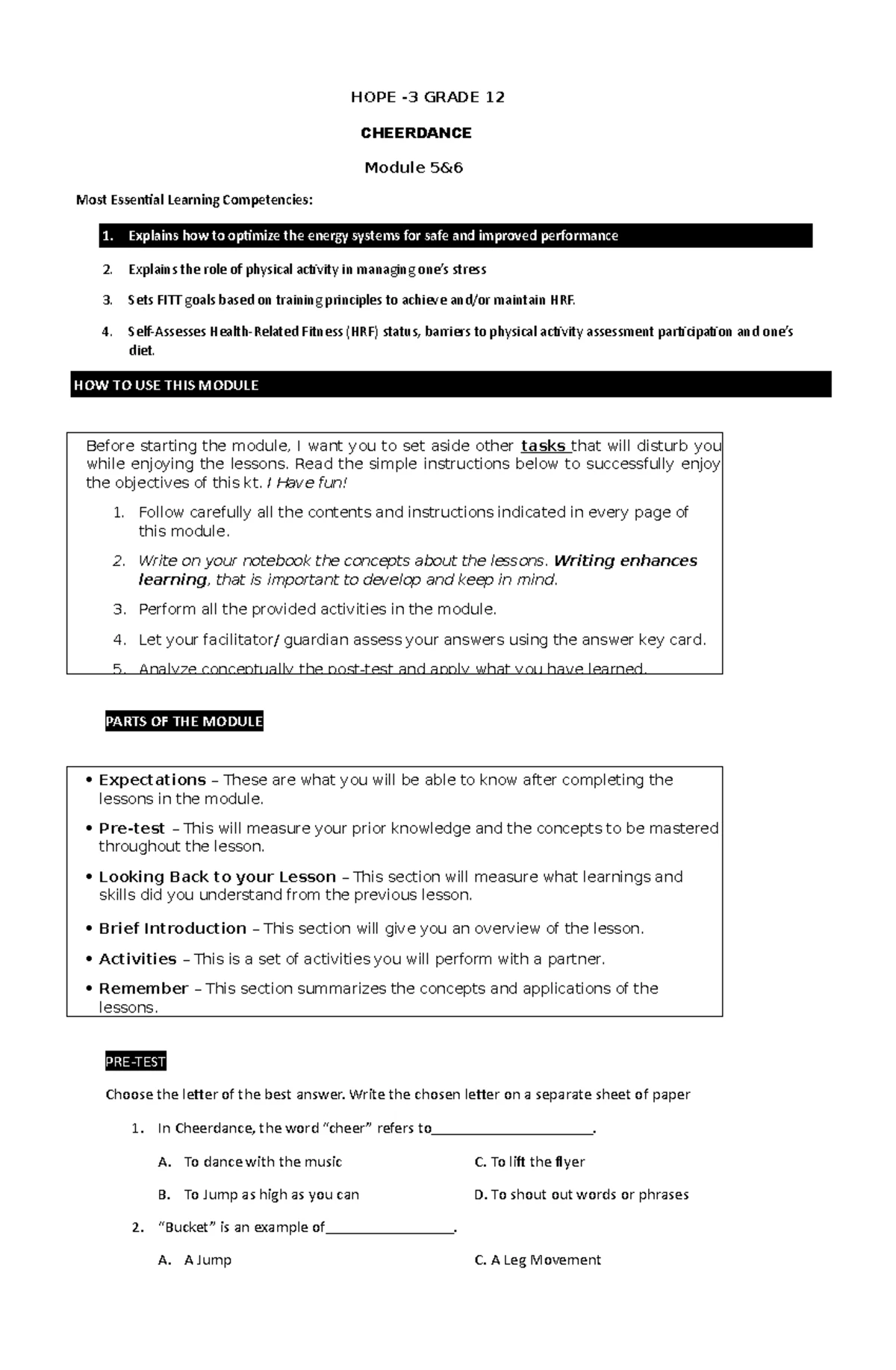 Module 1-4 HOPE 3 PE-AND- Health-12 Fundamental- Rhythm-1 - PE AND ...