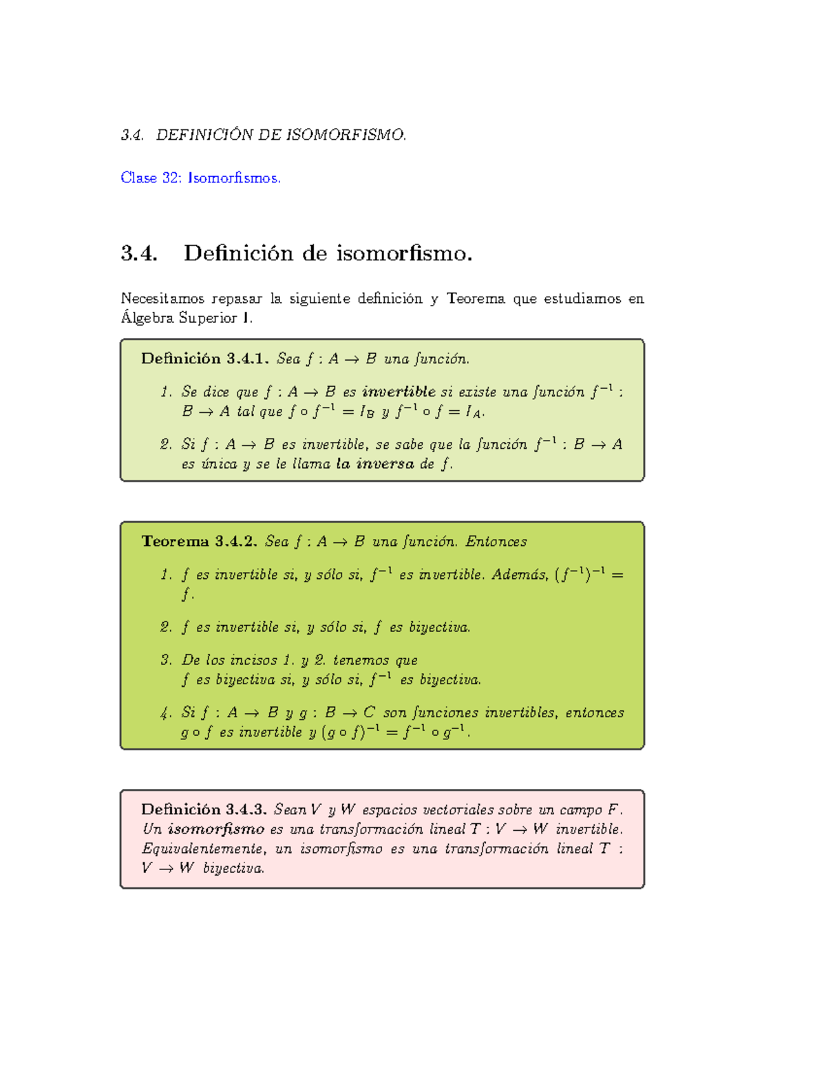 Clase 32: Definición de Espacios Vectoriales Isomorfos - Studocu