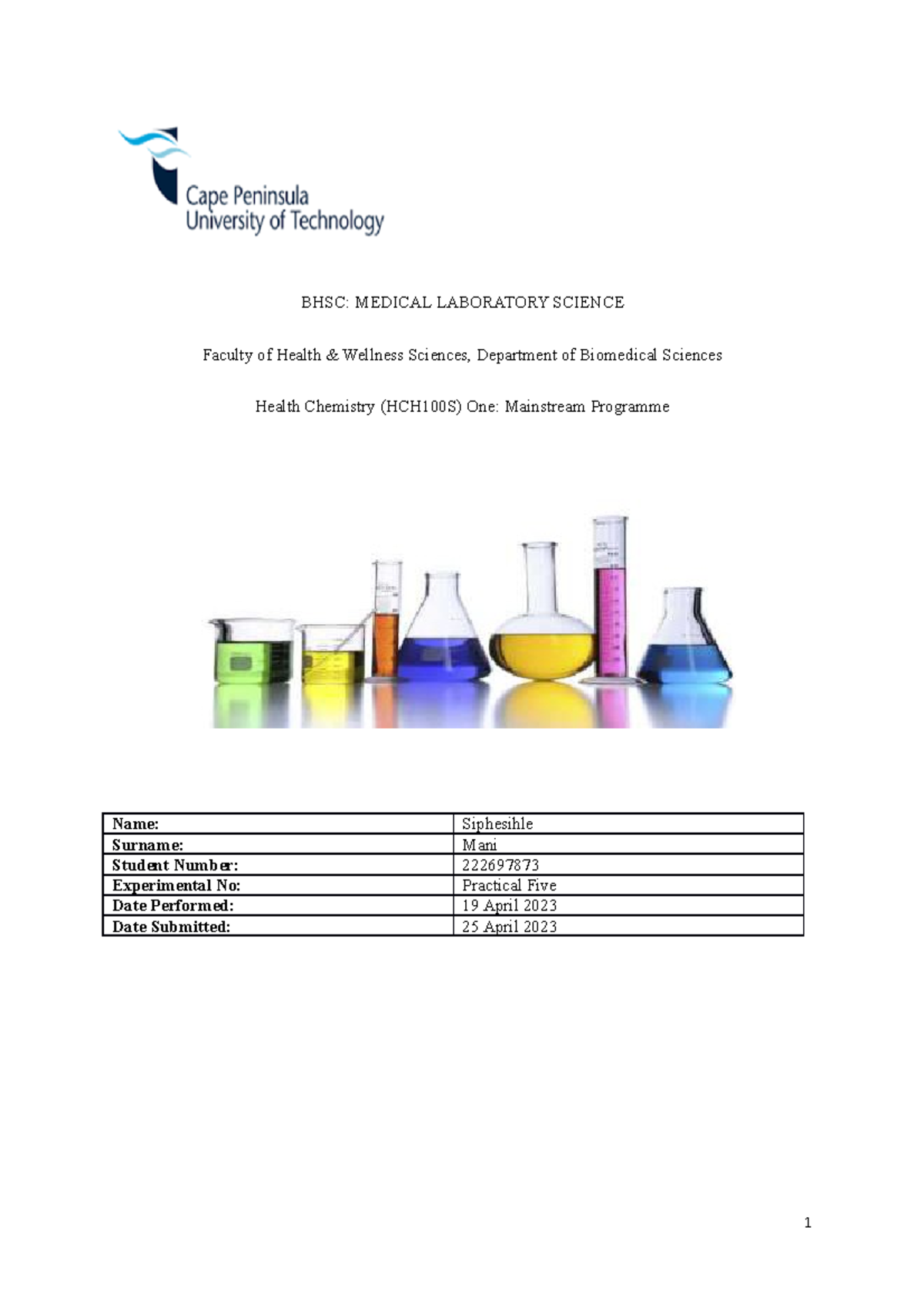 Practical Report 6: Redox Titrimetric Analysis in HCH100S Lab - Studocu