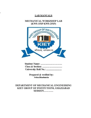 Fitting Shop Tools and Techniques - ME Workshop Practices - Studocu