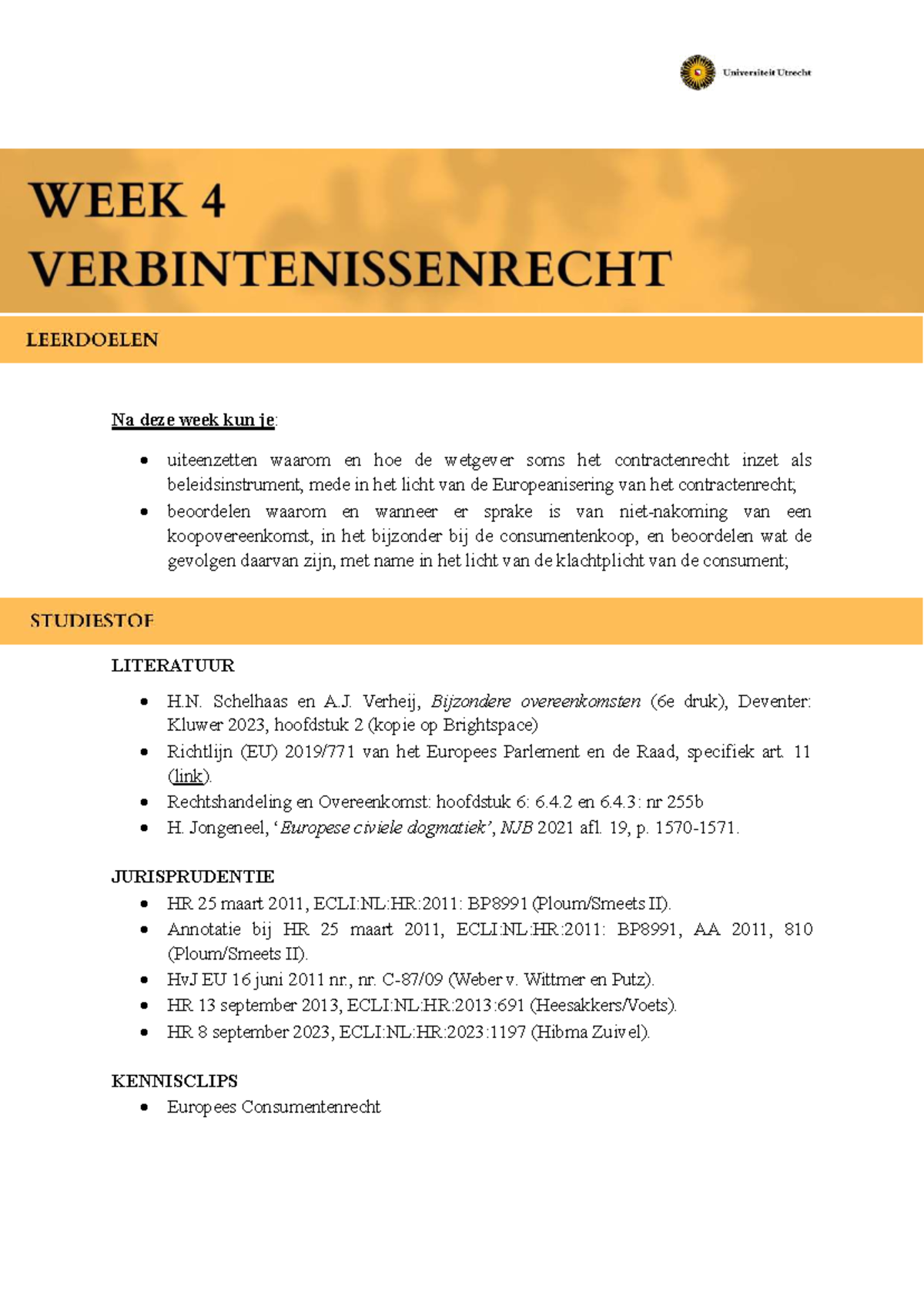 VBR Contractenrecht 2025 Week 4: Consumentenbescherming en Aansprakelijkheid - Studeersnel