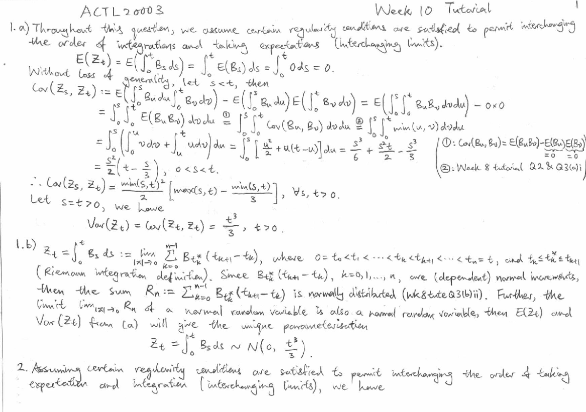 ACTL2000 Week 10 Tutorial Solutions and Explanations - Studocu