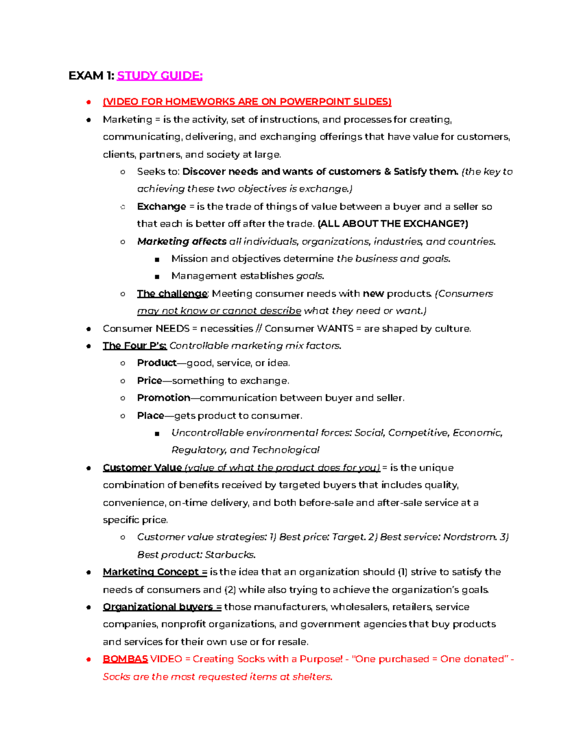 MRKT 101: Exam 1 Study Guide - Key Marketing Concepts & Strategies ...