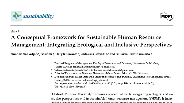 A Conceptual Framework for Sustainable HRM: Integrating Ecological ...