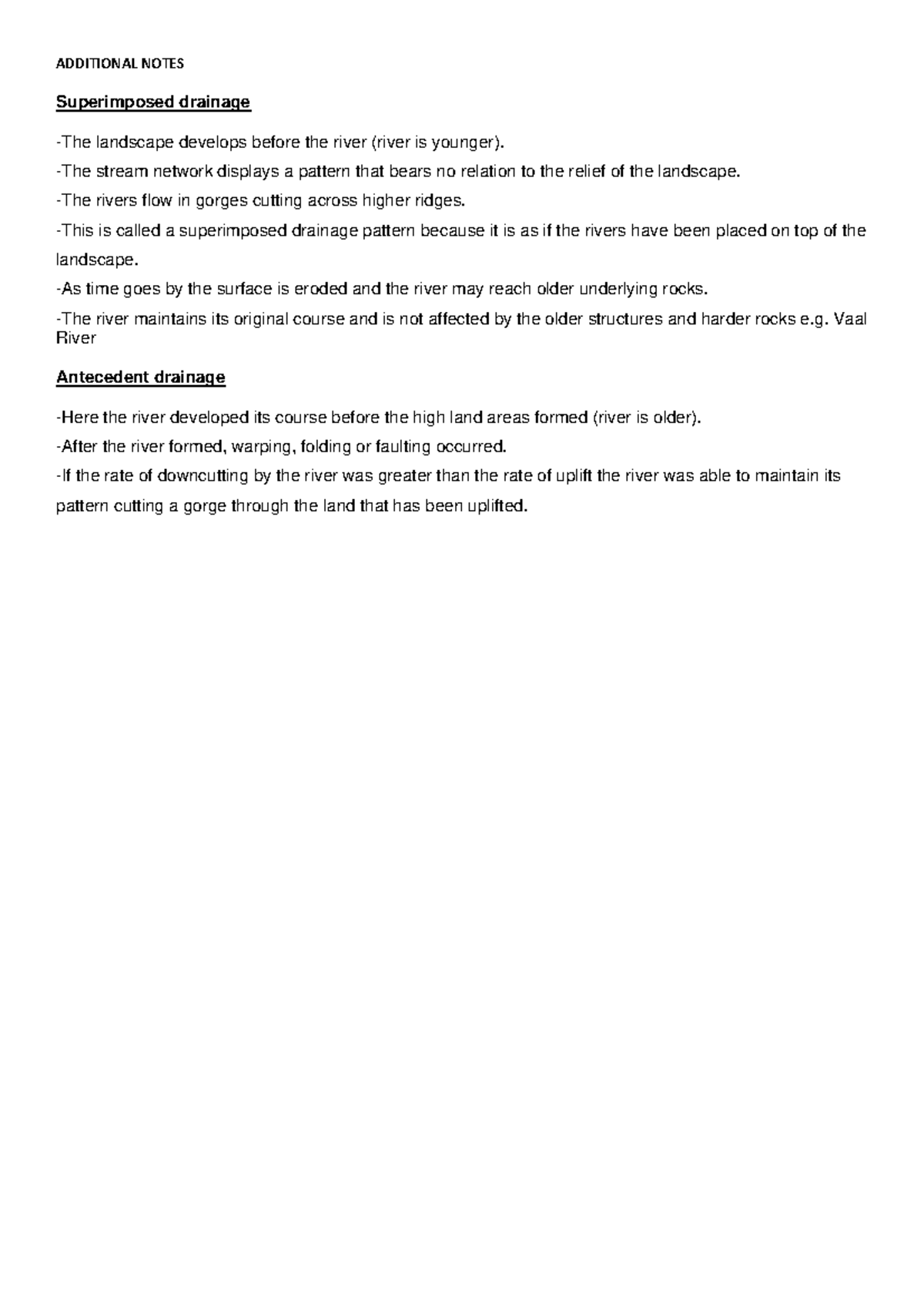 Superimposed & Antecedent Drainage Notes for Geology Course - Studocu